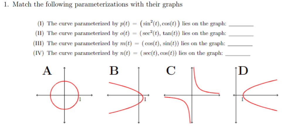 Solved 1. Match the following parameterizations with their | Chegg.com