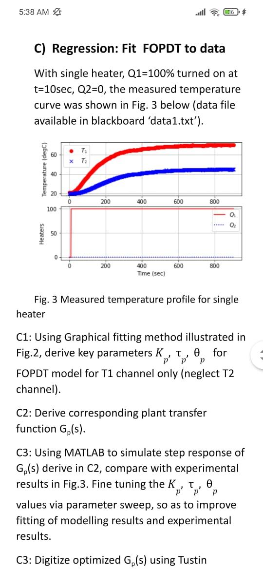 5:38 AM C) Regression: Fit FOPDT to data With single | Chegg.com