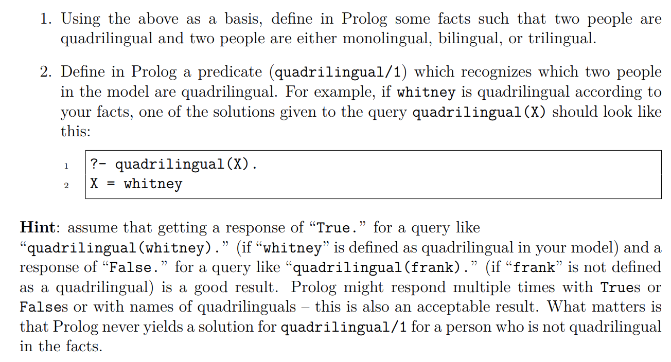 Exercise 2 Quadrilingual program A person who speaks | Chegg.com