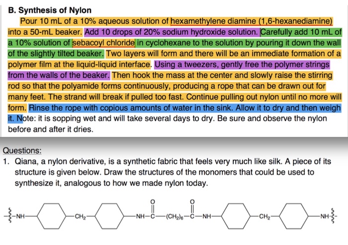 Solved B. Synthesis of Nylon Pour 10 mL of a 10% aqueous | Chegg.com
