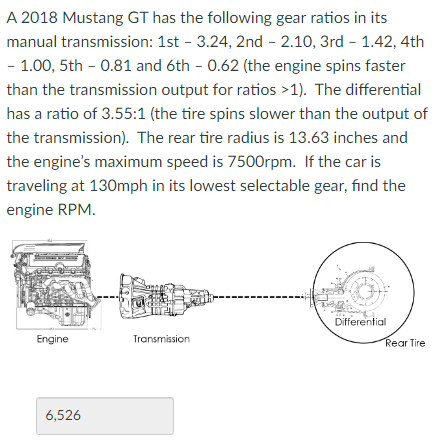 Solved A 2018 Mustang GT has the following gear ratios in | Chegg.com