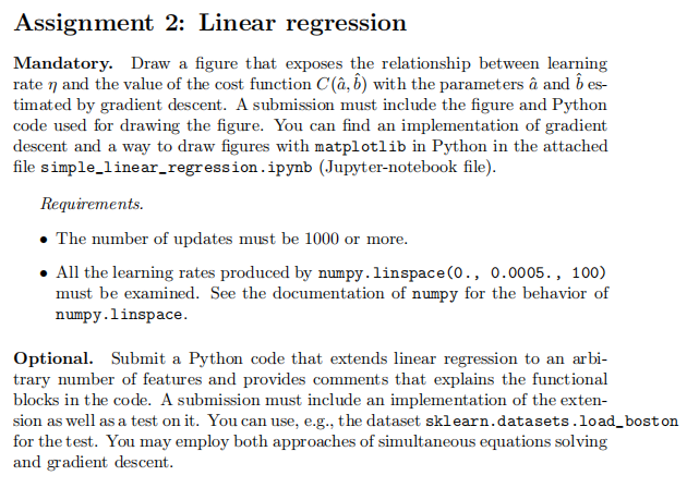 Solved Assignment 2: Linear regression Mandatory. Draw a | Chegg.com