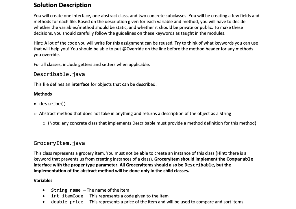 Solved Solution Description You will create one interface, | Chegg.com