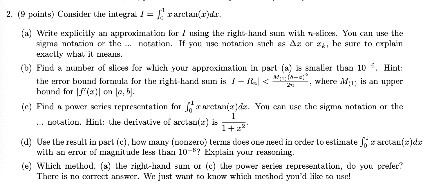 Solved 2. (9 points) Consider the integral | Chegg.com