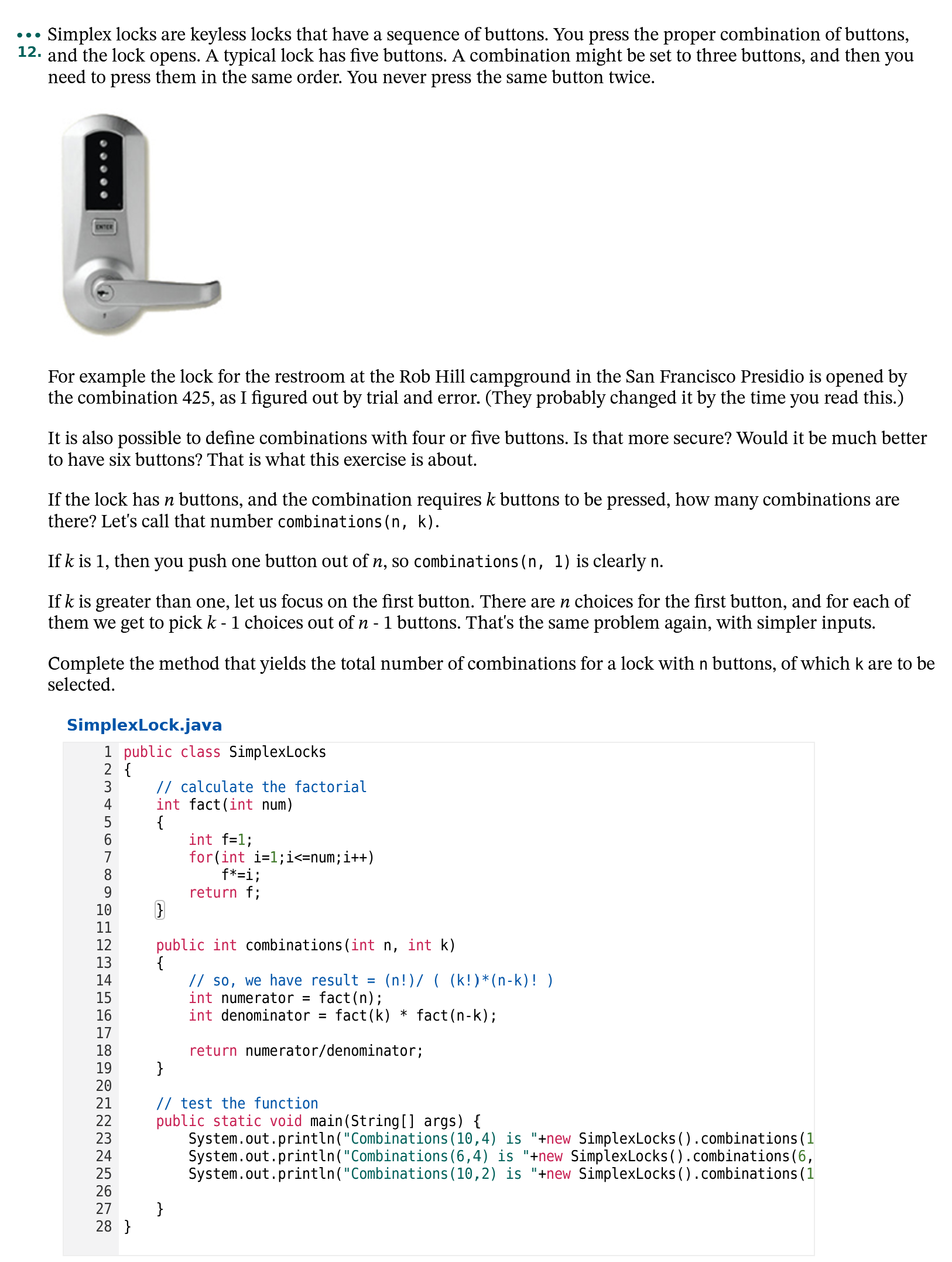 Simplex locks are keyless locks that have a sequence | Chegg.com