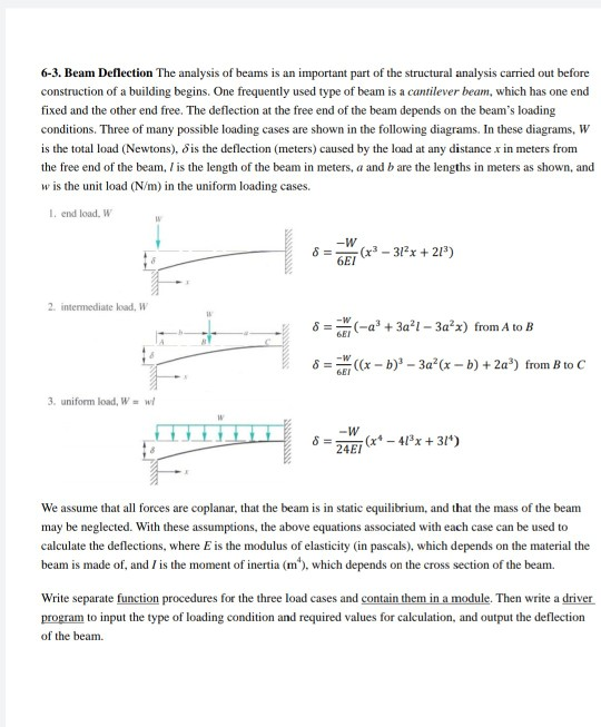 Solved 6-3. Beam Deflection The analysis of beams is an | Chegg.com