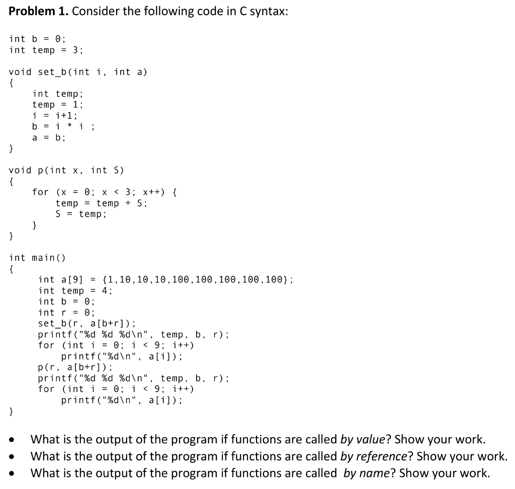 Solved Problem 1 Consider The Following Code In C Syntax