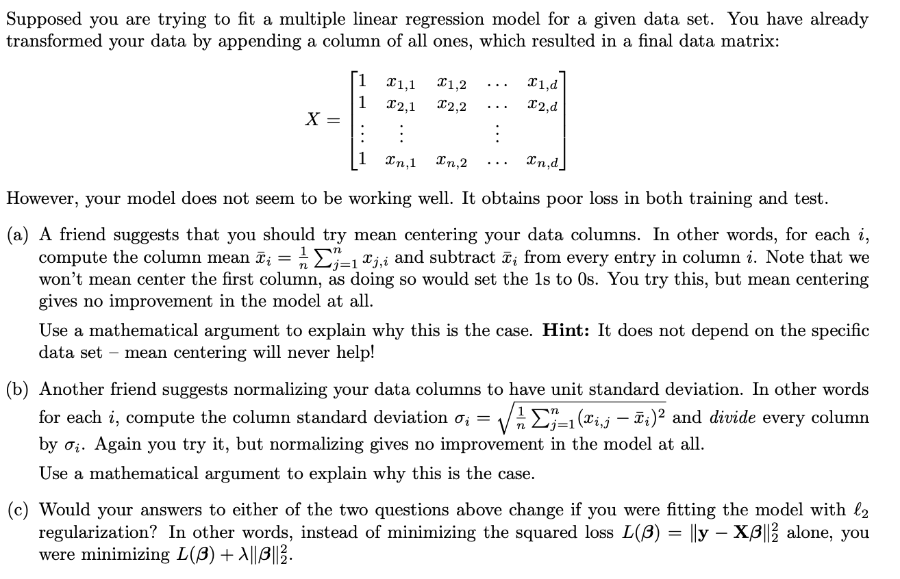 Supposed you are trying to fit a multiple linear | Chegg.com