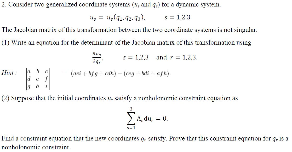 2. Consider two generalized coordinate systems (u, | Chegg.com