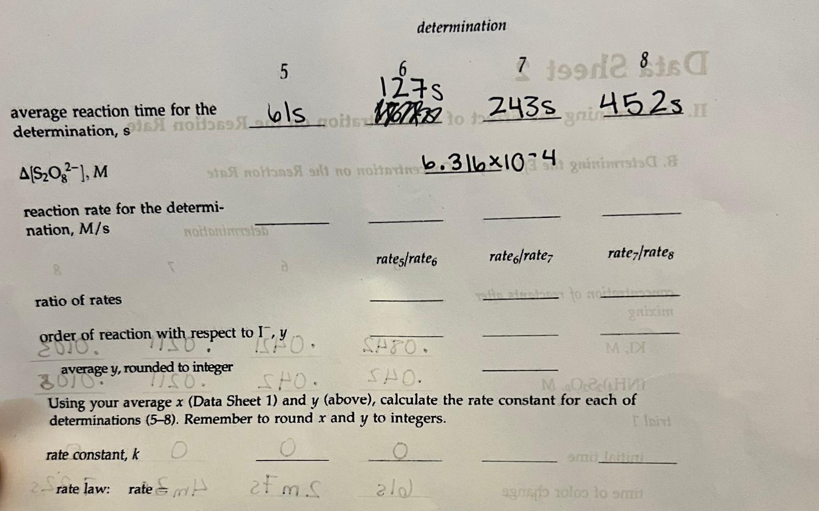 With the Given data find the reaction rate for the | Chegg.com