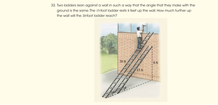 Solved 33. Two ladders lean against a wall in such a way | Chegg.com