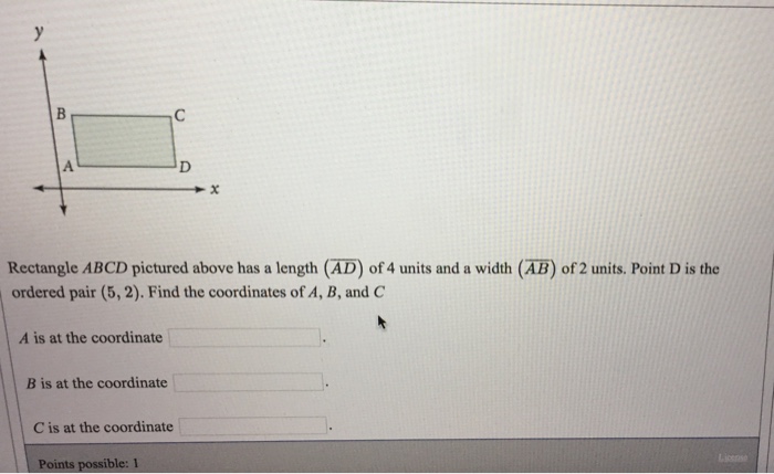 Solved Rectangle ABCD pictured above has a length (AD) of 4 | Chegg.com