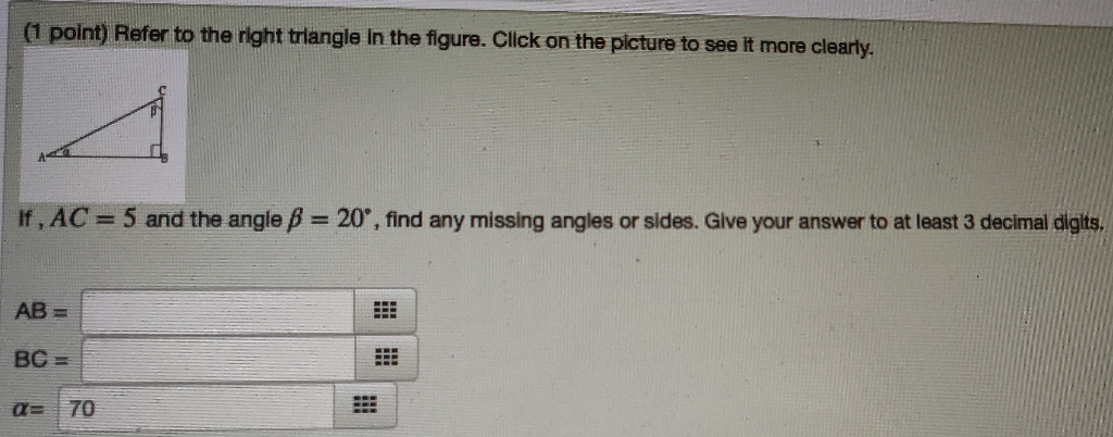 Solved (1 point) Refer to the right triangle in the figure. | Chegg.com
