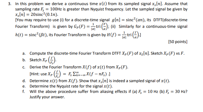 Solved In this problem we derive a continuous time x(t) from | Chegg.com