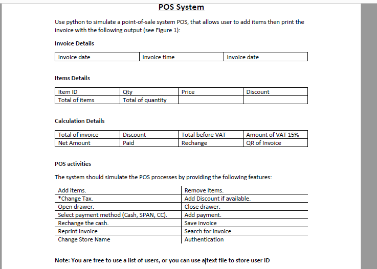 POS System Use python to simulate a point-of-sale | Chegg.com
