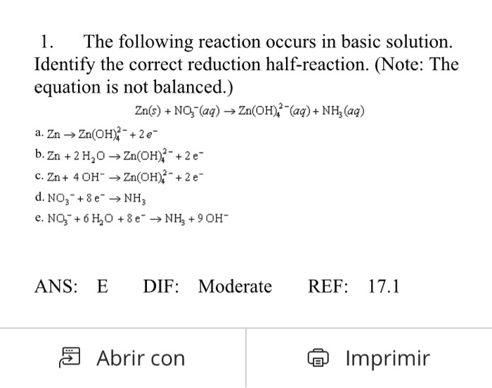 Solved 1. The following reaction occurs in basic solution. | Chegg.com