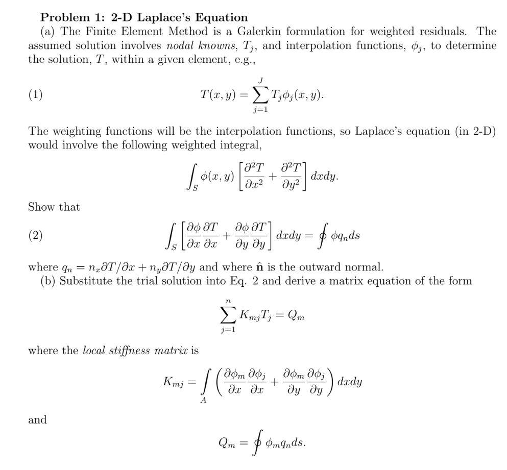 Solved Problem 1: 2-D Laplace's Equation (a) The Finite | Chegg.com