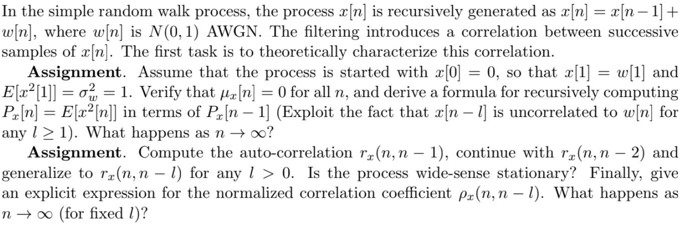 Solved = In the simple random walk process, the process w[n] | Chegg.com