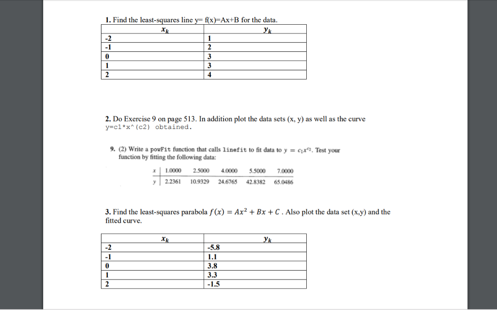 MATLAB 1. Find the least-squares line y= | Chegg.com