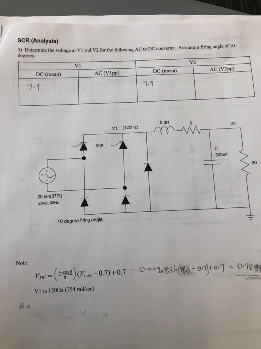 SCR (Analysis) 3) Determine the voltage at V1 and V2 | Chegg.com