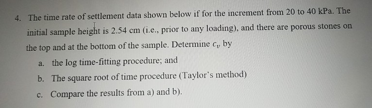 4. The time rate of settlement data shown below if | Chegg.com