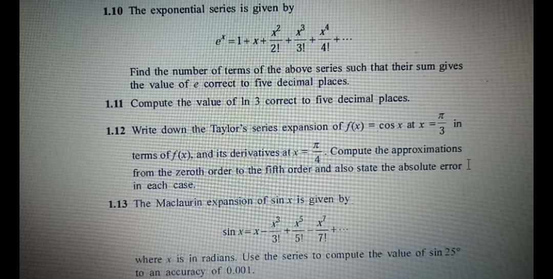 Solved 1.10 The exponential series is given by e=1+ x + 2! | Chegg.com