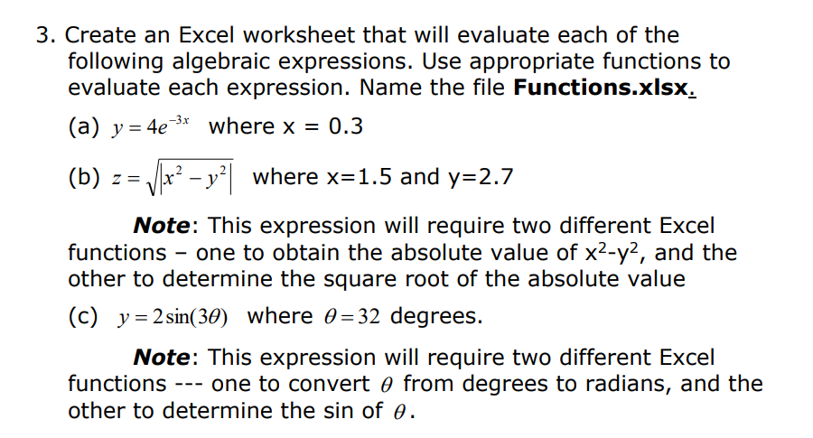 Solved Create an Excel worksheet that will evaluate each of | Chegg.com