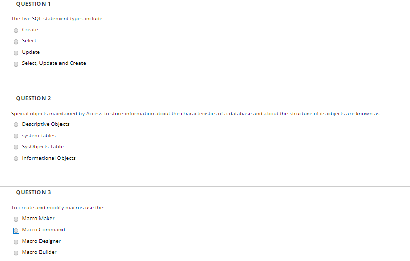 Solved QUESTION 1 The five SQL statement types include: | Chegg.com