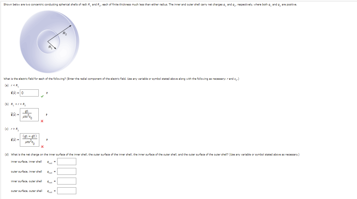 Solved Shown below are two concentric conducting spherical | Chegg.com