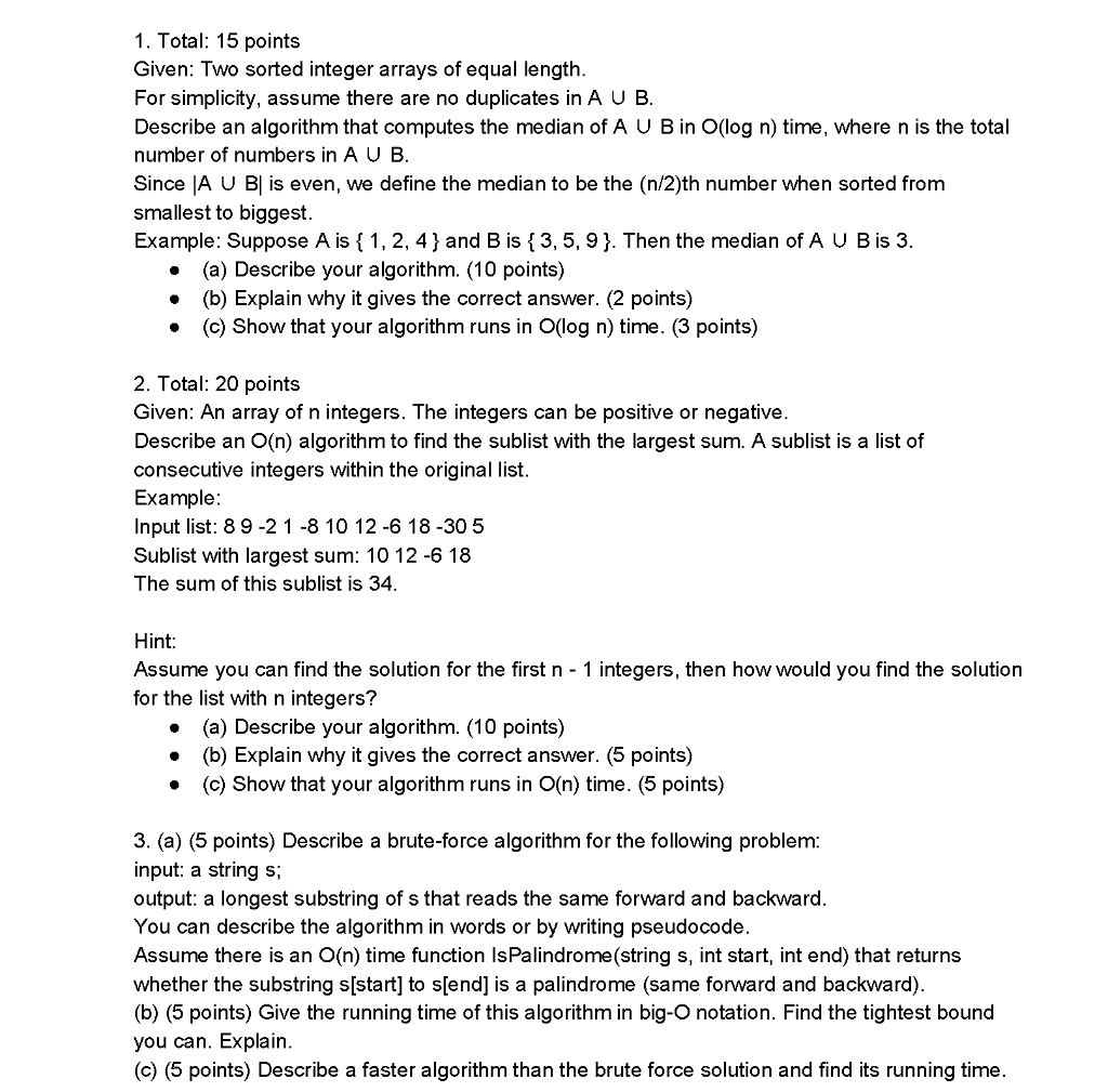 Solved 1. Total: 15 points Given: Two sorted integer arrays | Chegg.com