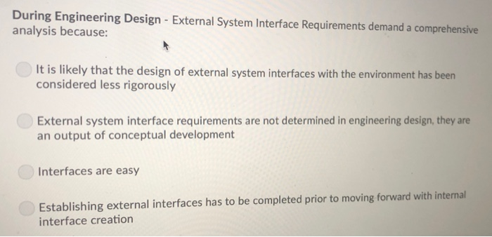 Solved During Engineering Design - External System Interface | Chegg.com