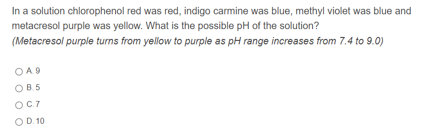 Solved In a solution chlorophenol red was red, indigo | Chegg.com