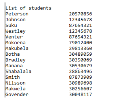 Solved The names and student numbers of students are save in | Chegg.com