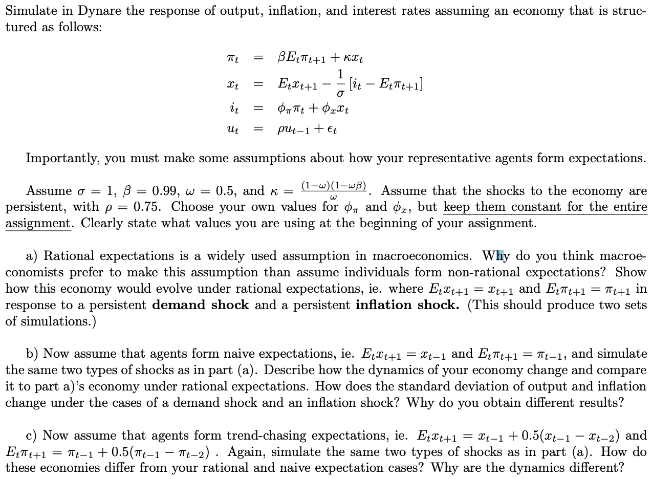 Solved Simulate in Dynare the response of output, inflation, | Chegg.com