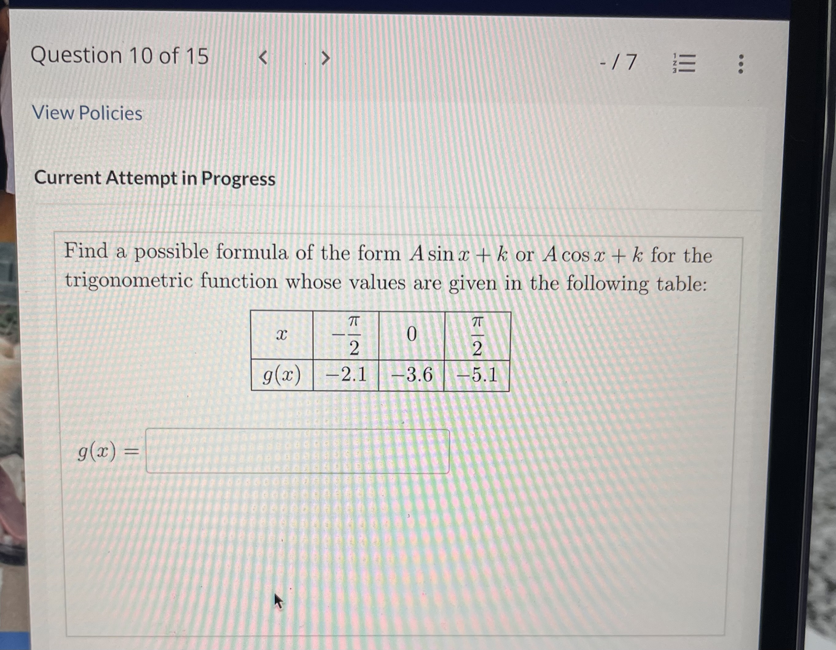Solved Find A Possible Formula Of The Form Asinx K or