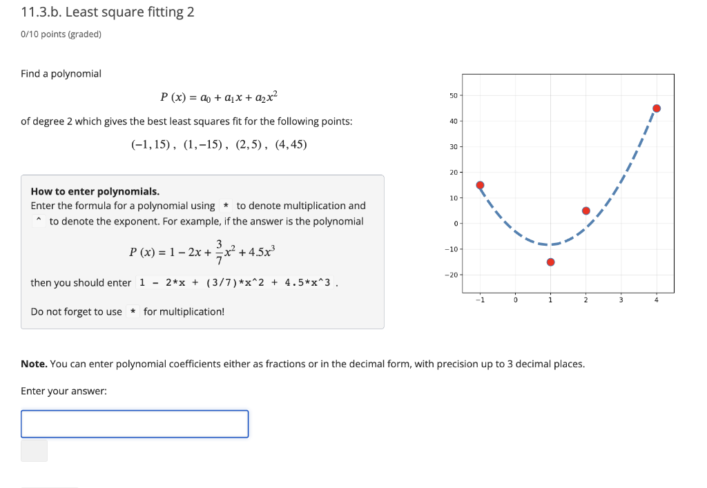Solved 11.3.b. Least square fitting 2 0/10 points (graded) | Chegg.com