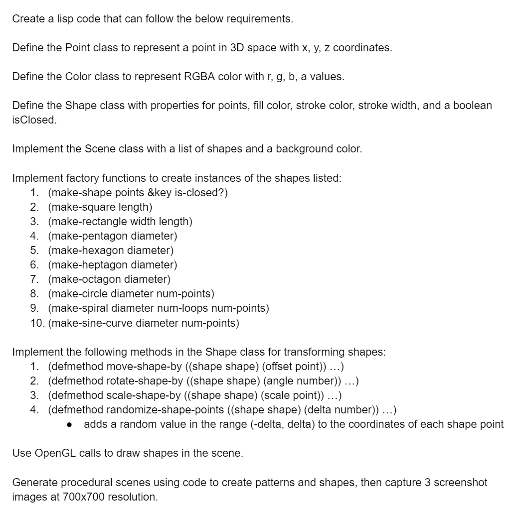 Create a lisp code that can follow the below | Chegg.com
