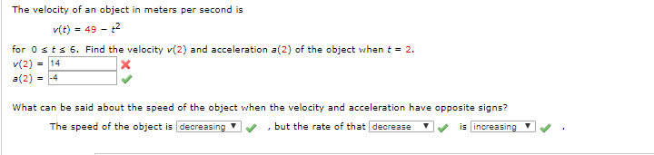 Solved The velocity of an object in meters per second is | Chegg.com