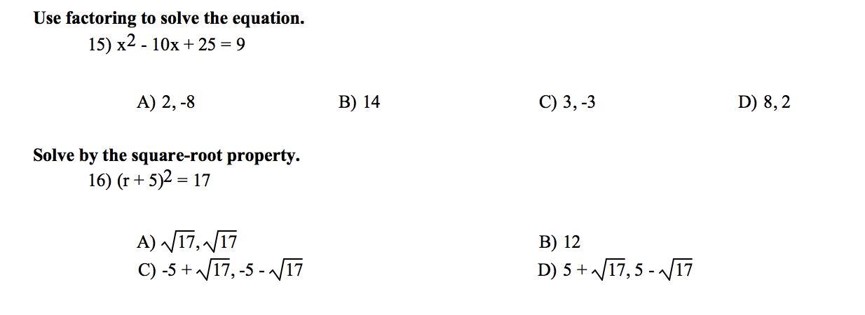 Solved Use factoring to solve the equation. 15) x2 - 10x + | Chegg.com