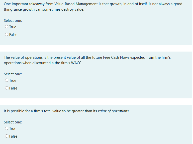 Solved One important takeaway from Value-Based Management is | Chegg.com