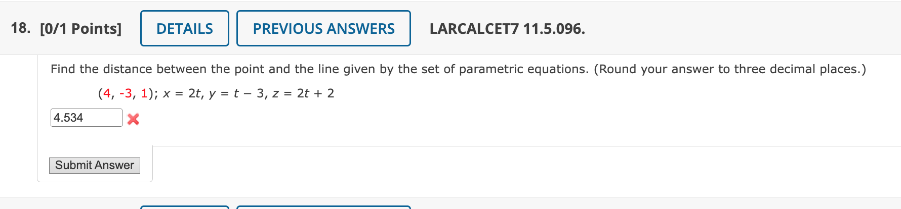 Solved Find the distance between the point and the line | Chegg.com