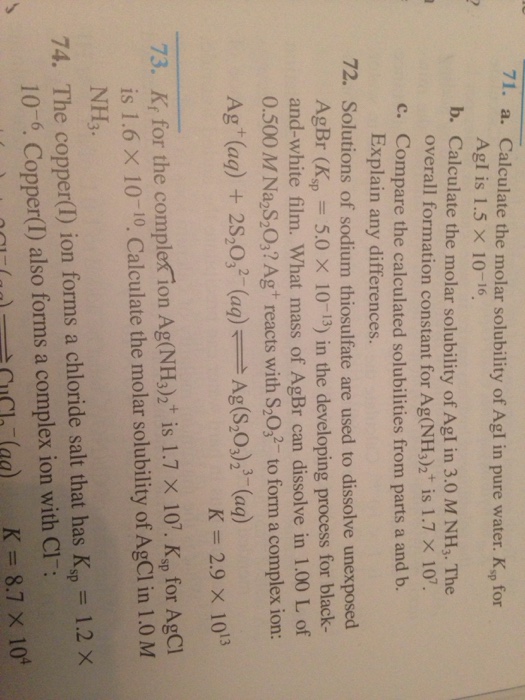 Solved Calculate the molar solubility of AgI in pure water. | Chegg.com