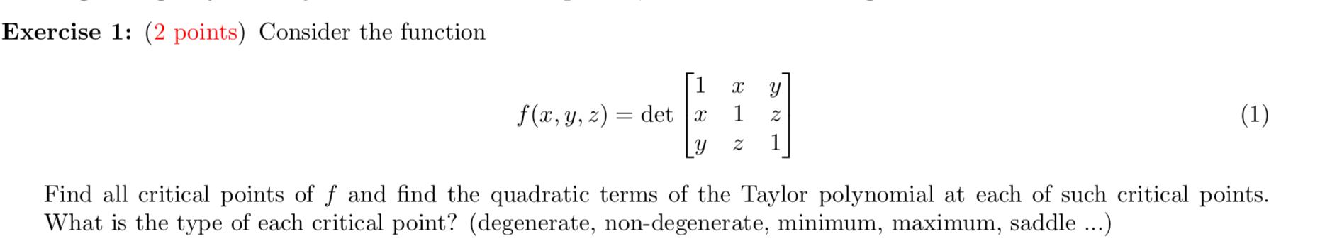 Solved Exercise 1: (2 points) Consider the function | Chegg.com