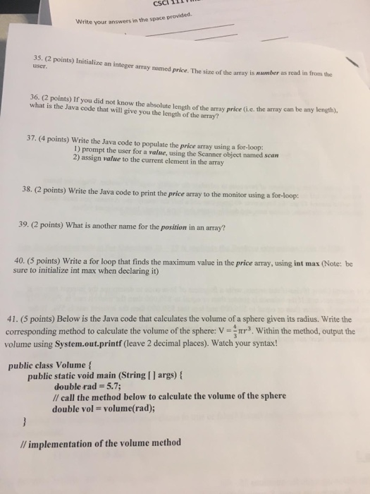 Solved Write your answers in the space provided 35. (2 | Chegg.com