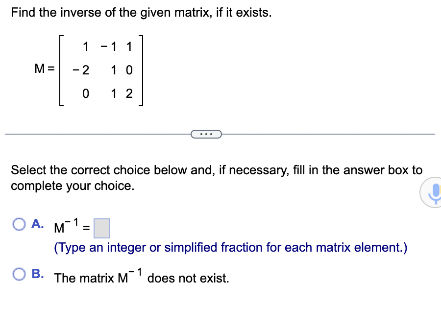 Solved Find the inverse of the given matrix, if it exists. | Chegg.com