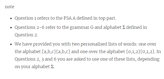 Solved note Question 1 refers to the FSA A defined in top | Chegg.com
