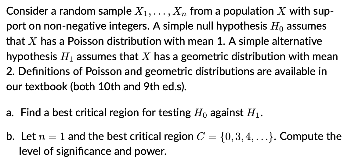 Solved Consider a random sample X1, ..., Xn from a | Chegg.com