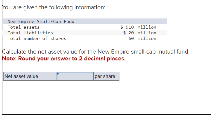 Solved Calculate the net asset value for the New Empire | Chegg.com