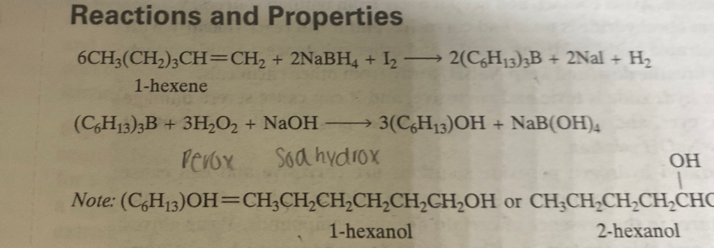 Solved Reactions and Properties 6CH3(CH2)2CH=CH2 + 2NaBH4 + | Chegg.com