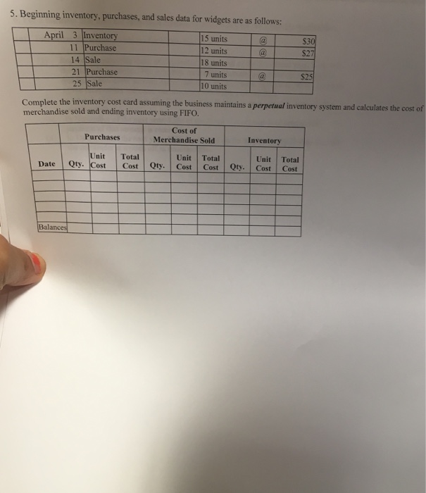 Solved 5. Beginning inventory, purchases, and sales data for | Chegg.com